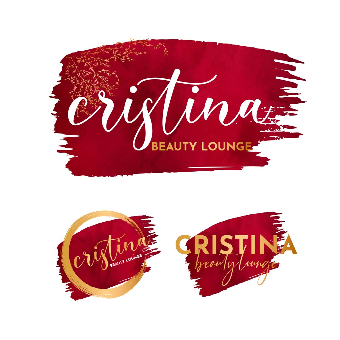 Premade Red and Gold Watercolor Logo Design, Gold Foil Logo, Floral ...