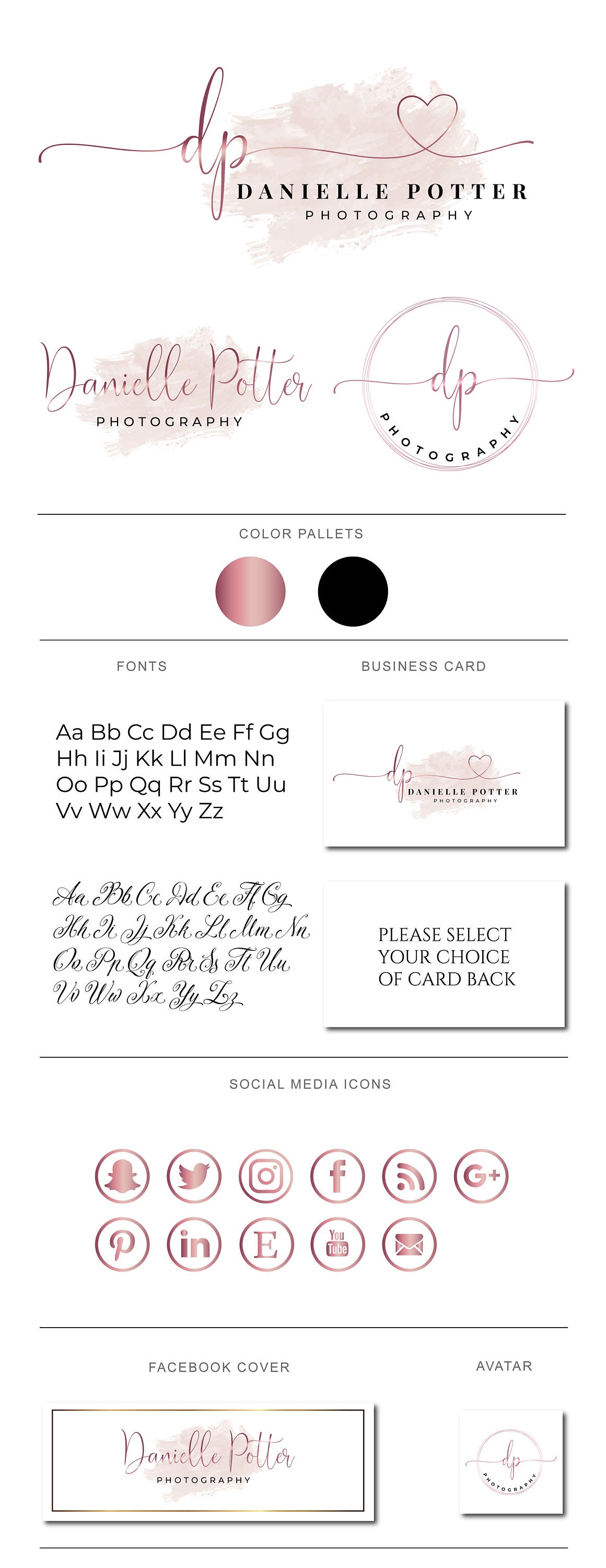 Beautiful Initials Heart Rose Gold Logo Design Makeup Logo - Etsy