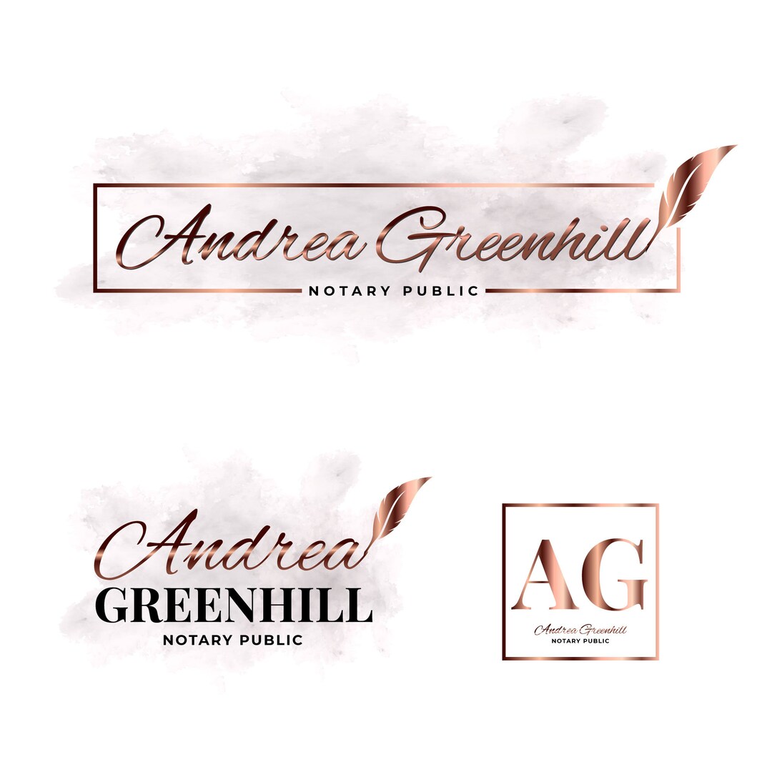 Simple Watercolor Notary Logo Design, Feather Pen Notary Logo Design ...