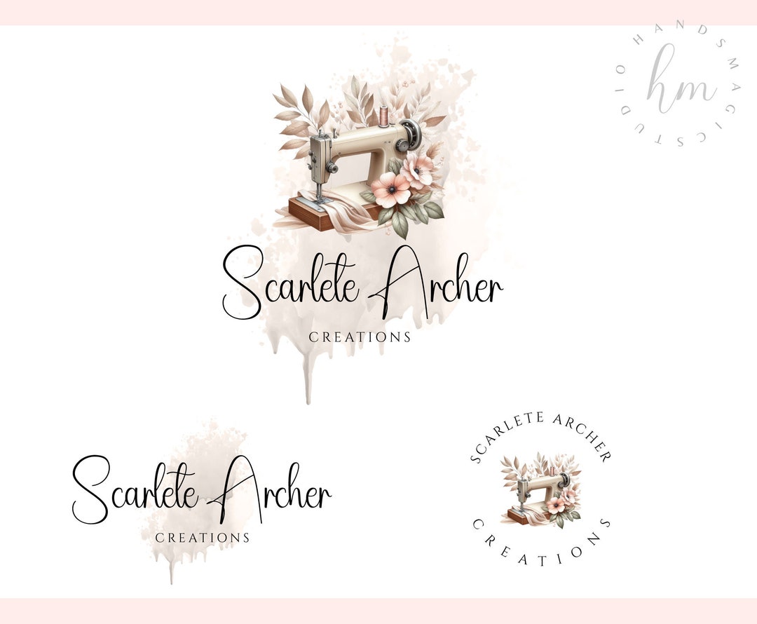 Modern Sewing Machine With Flowers Logo, Boutique Logo, Tailor Logo ...