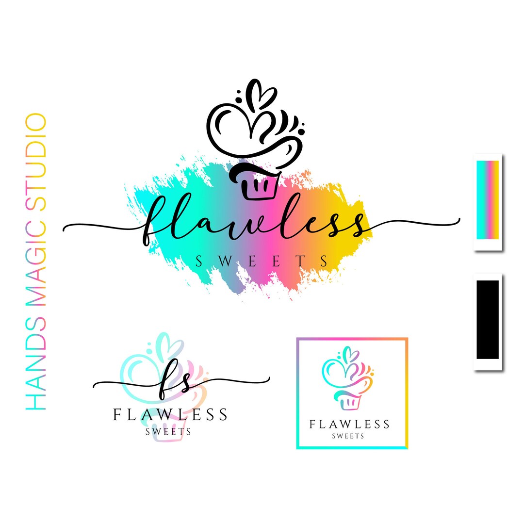 Digital Premade Multicolored Cupcake Bakery Logo Design, Colorful ...