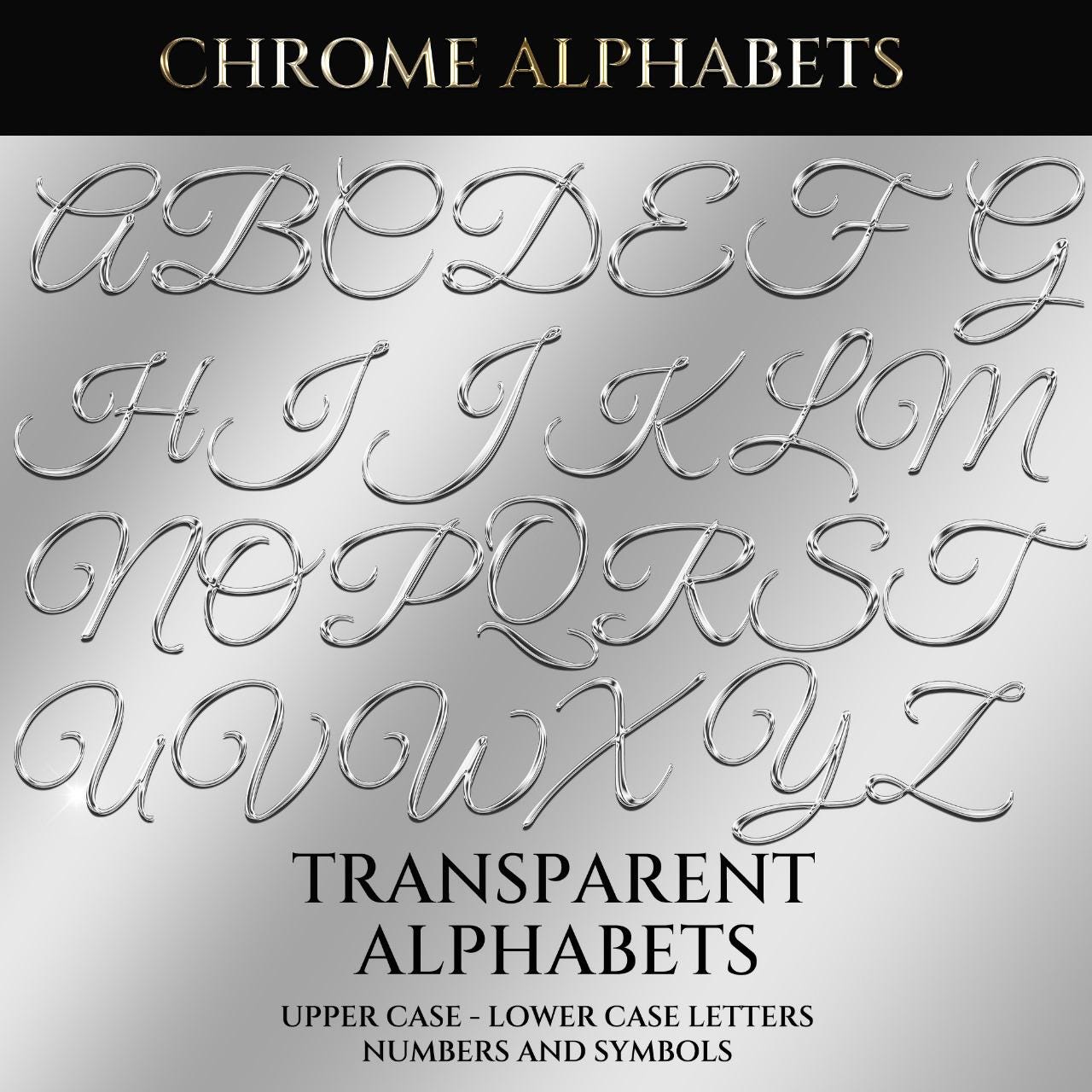 Digital Transparent Silver Alphabets, Silver Script Font Letters ...