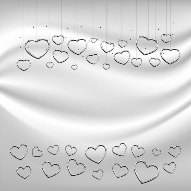 20 Silver Chrome Transparent Heart Png Files, Digital Download, Heart ...