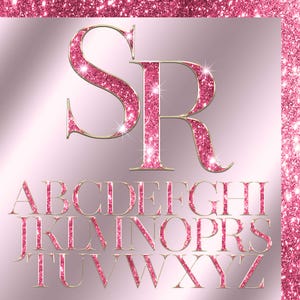 Modern Glittery Pink Gold Alphabets, Digital Alphabets, Glitter Font ...