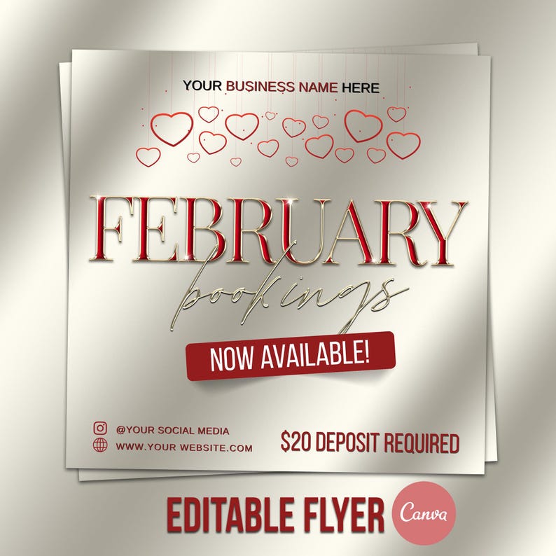 Editable February Booking Canva Flyer Template, Salon Flyer, Social ...