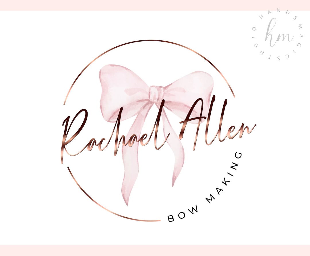 Premade Watercolor Bow Logo Design, Pink and Rose Gold Bow Logo Design ...