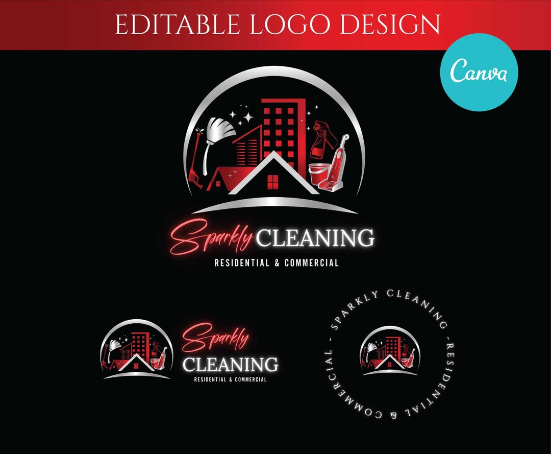 Beautiful Premade Red and Silver Cleaning Logo Design, House Cleaning ...