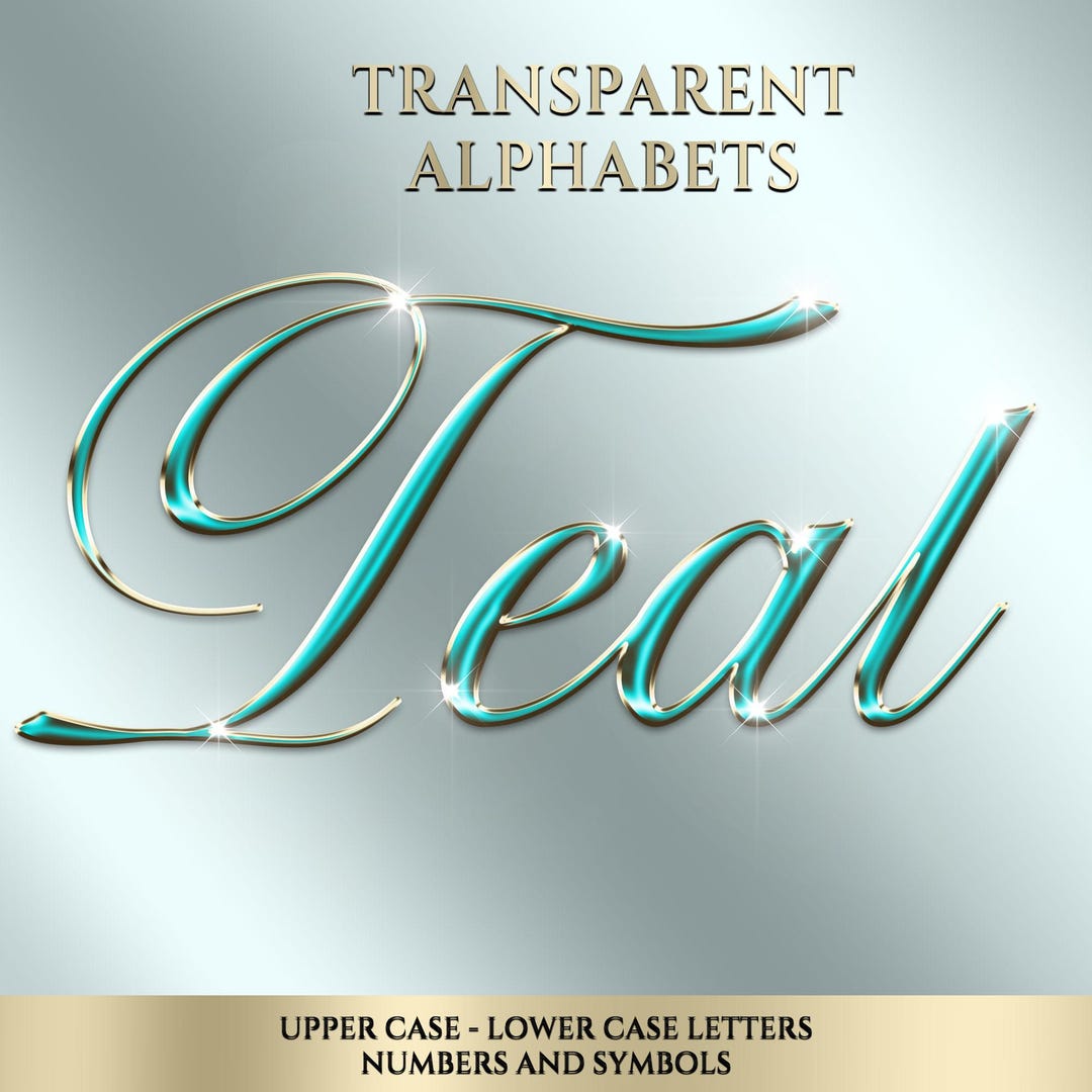 Transparent Teal and Gold Alphabets, Italic Alphabets, PNG Letters ...