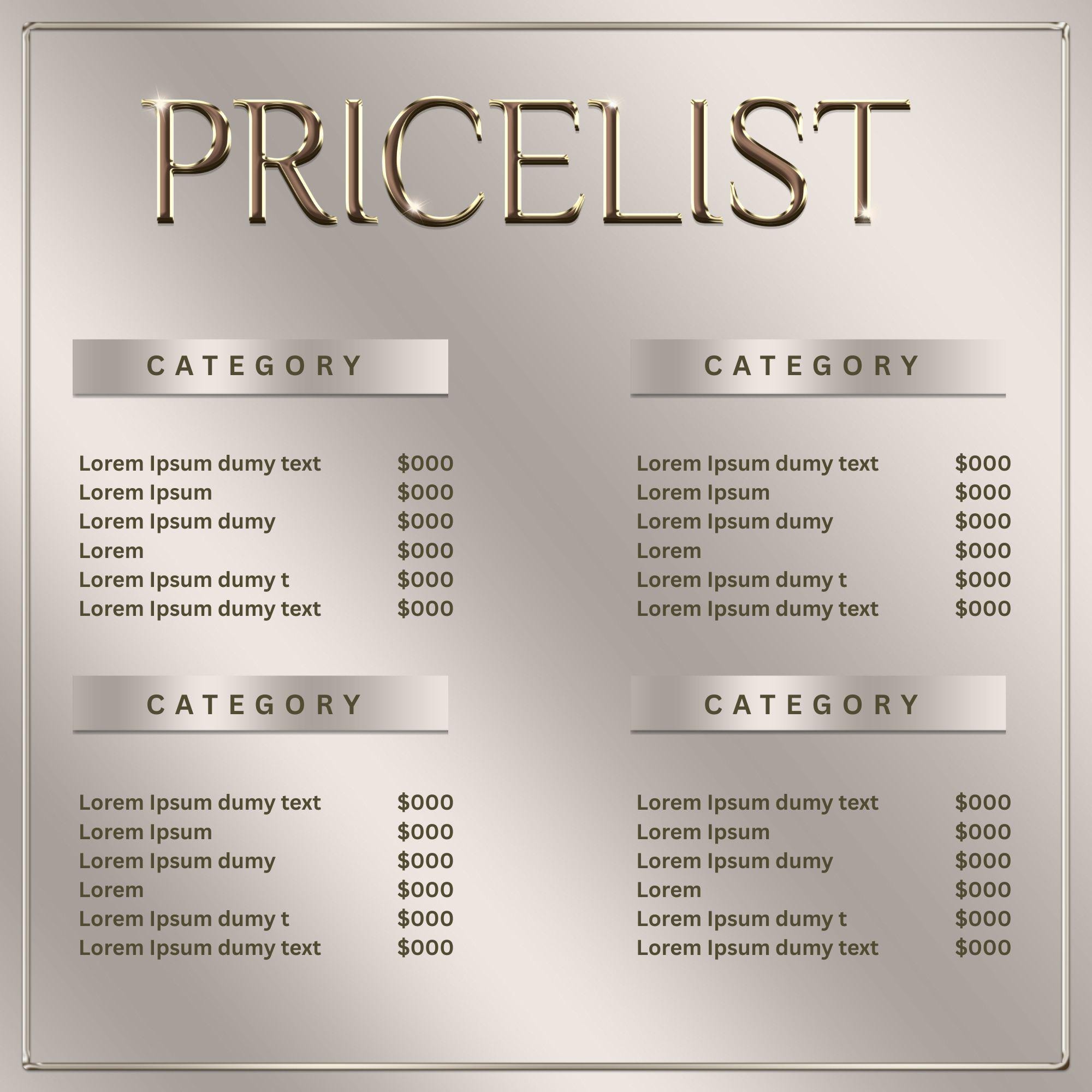 Editable Gold Pricelist Template, DIY Pricelist, Instant Download, Digital Download, Beauty ...