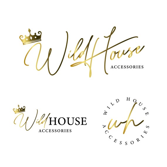Beautiful Signature Style Gold Logo Design With Crown - Etsy