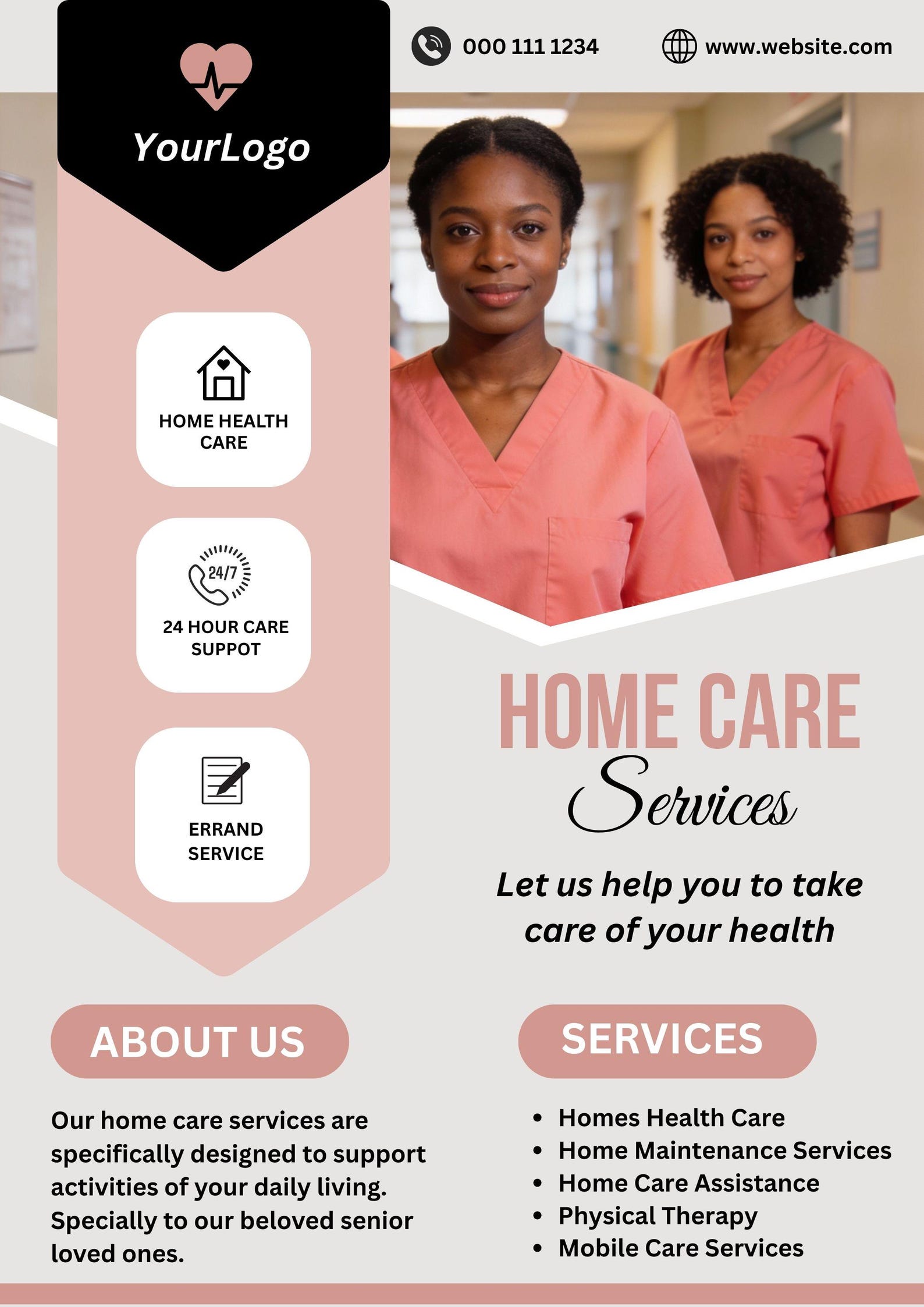 Editable Home Care Service Canva Flyer, Digital Download, Edit All Text ...