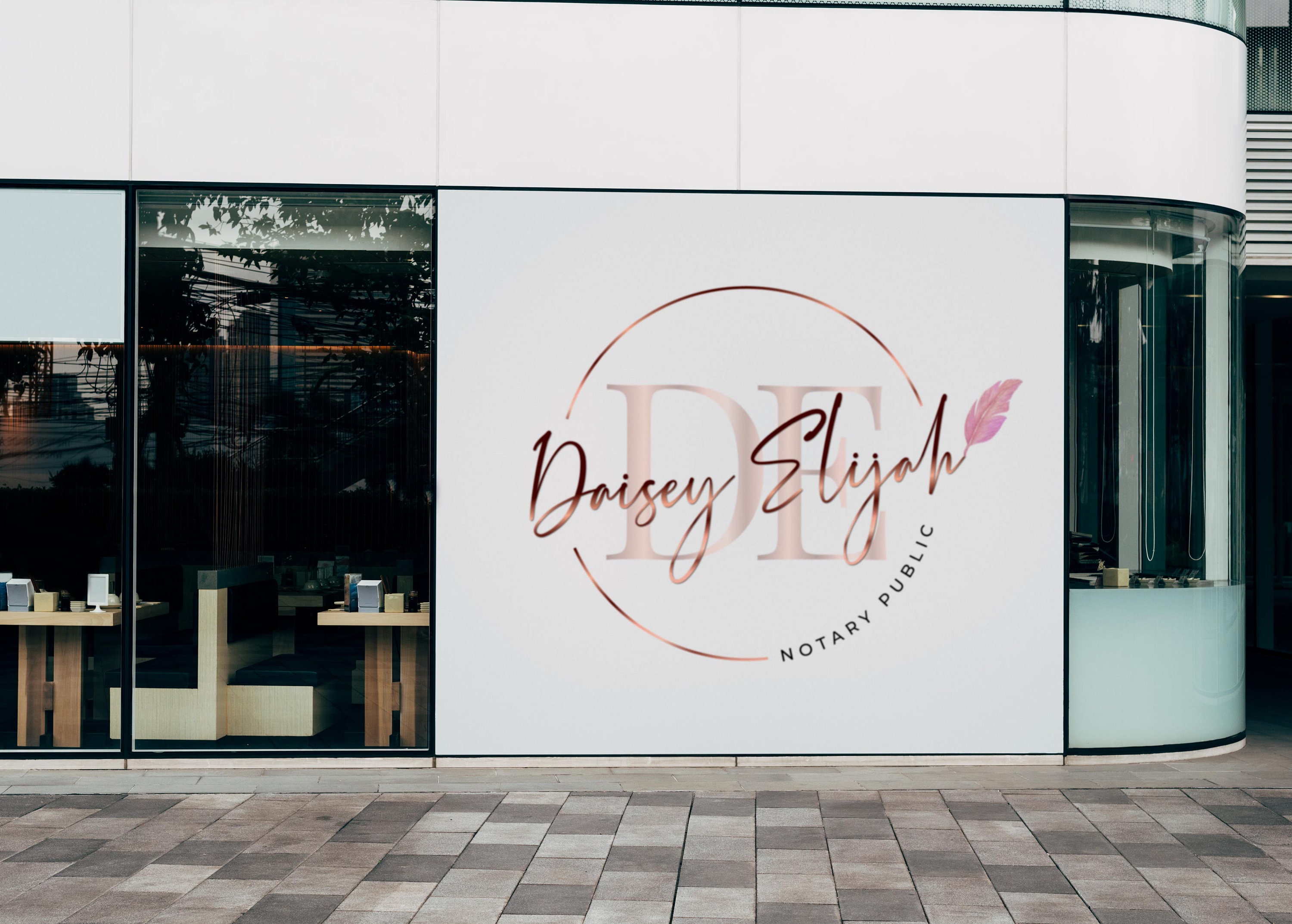 Beautiful Rose Gold Notary Logo Design, Feather Pen Logo, Metallic Logo ...