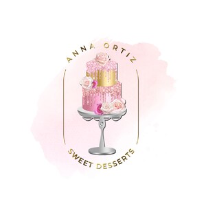 Watercolor Glittery Cake Logo Design, Gold and Pink Metallic Cake Logo ...