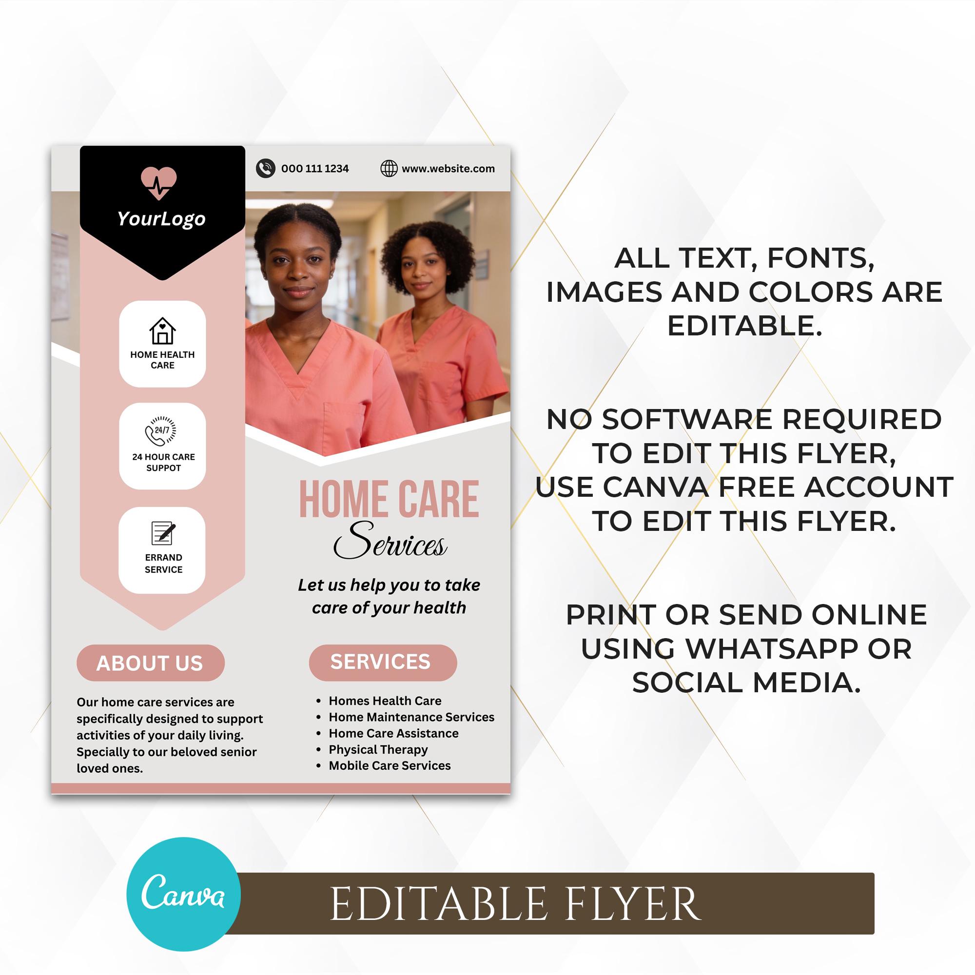Editable Home Care Service Canva Flyer, Digital Download, Edit All Text ...