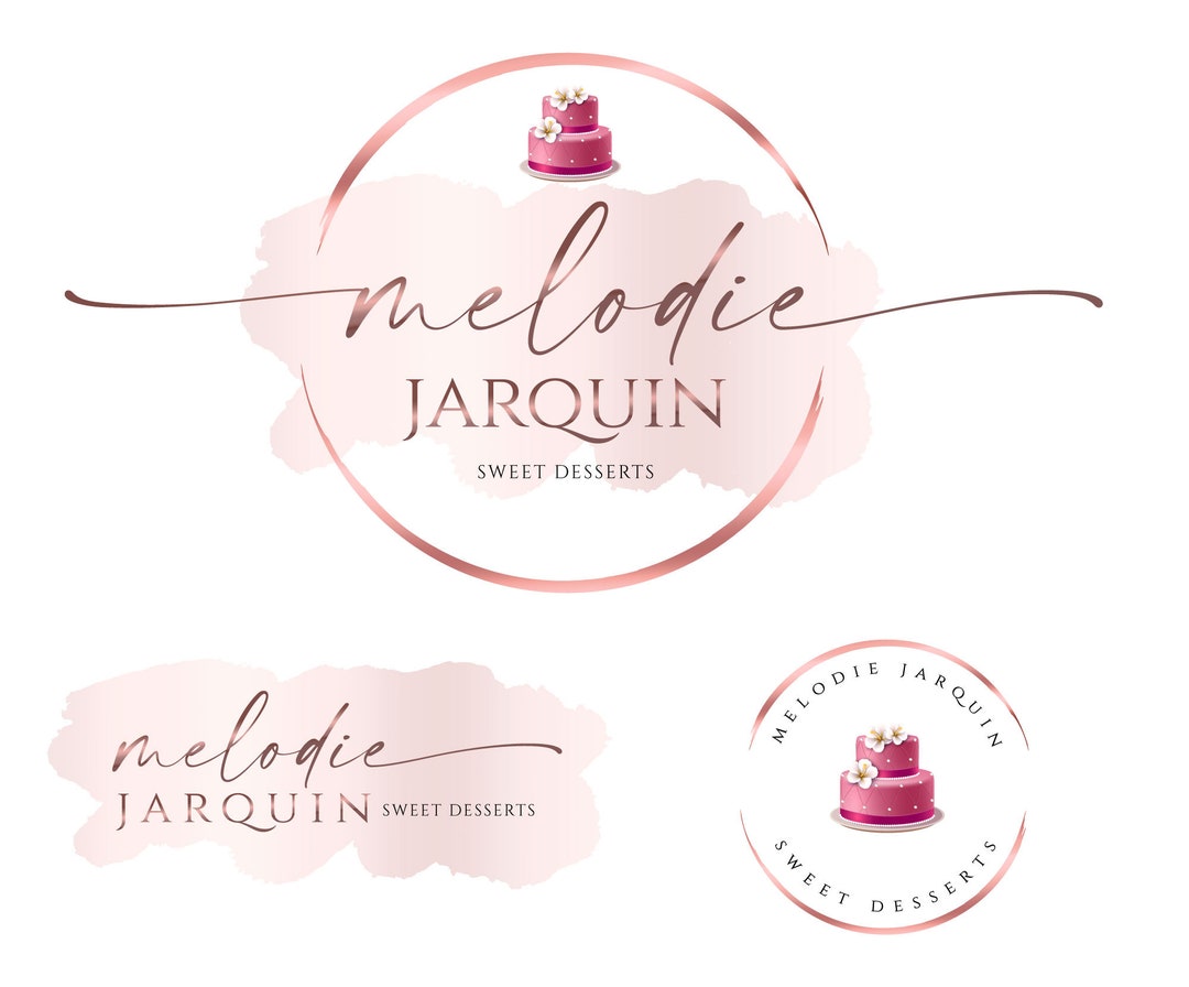 Premade Rose Gold Cake Logo Design, Bakery Logo, Wedding Cake Logo ...