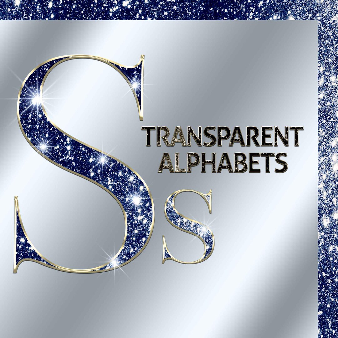 Modern Navy Blue and Gold Glitter Digital Alphabets, Transparent ...