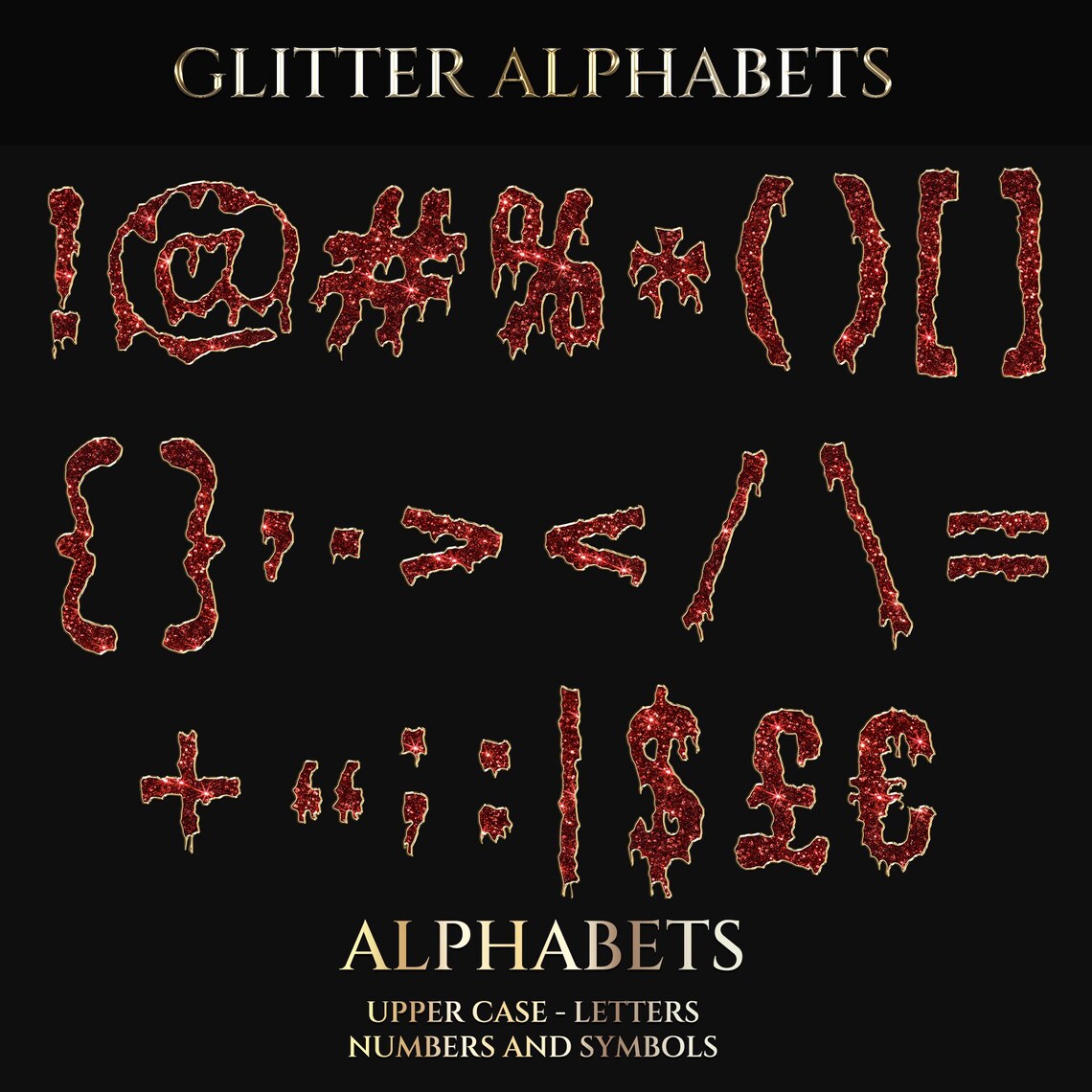 Halloween Red and Gold Glittery Transparent Letters, Horror Font ...