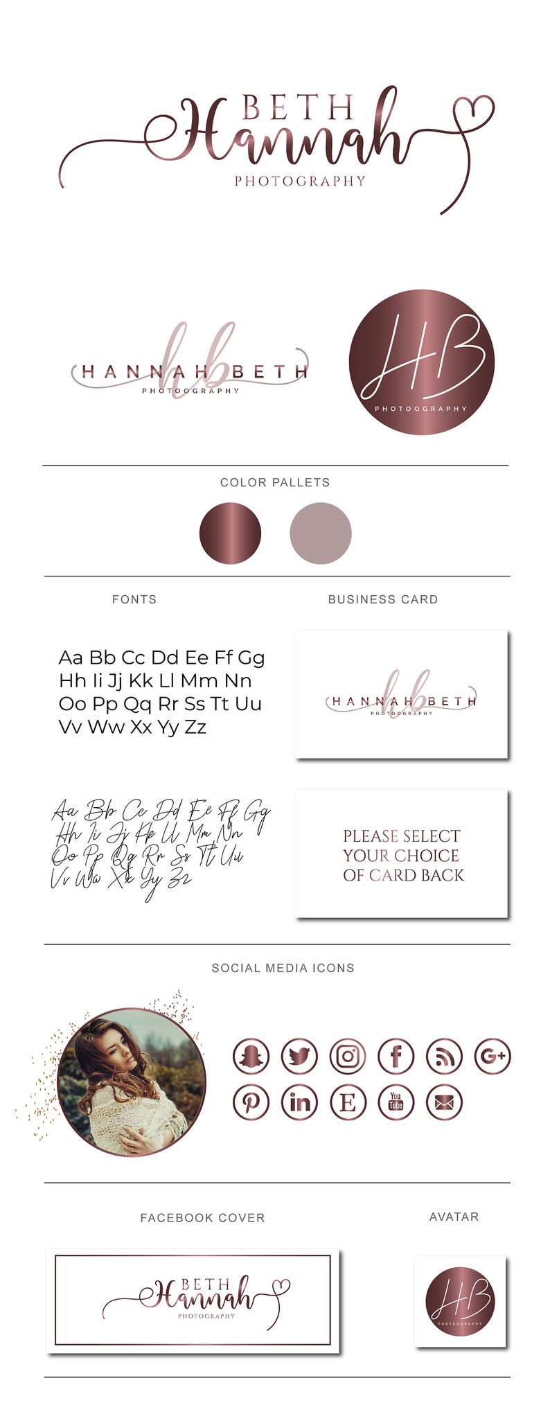 Premade Rose Gold Metallic Logo Design Beauty Logo Interior - Etsy