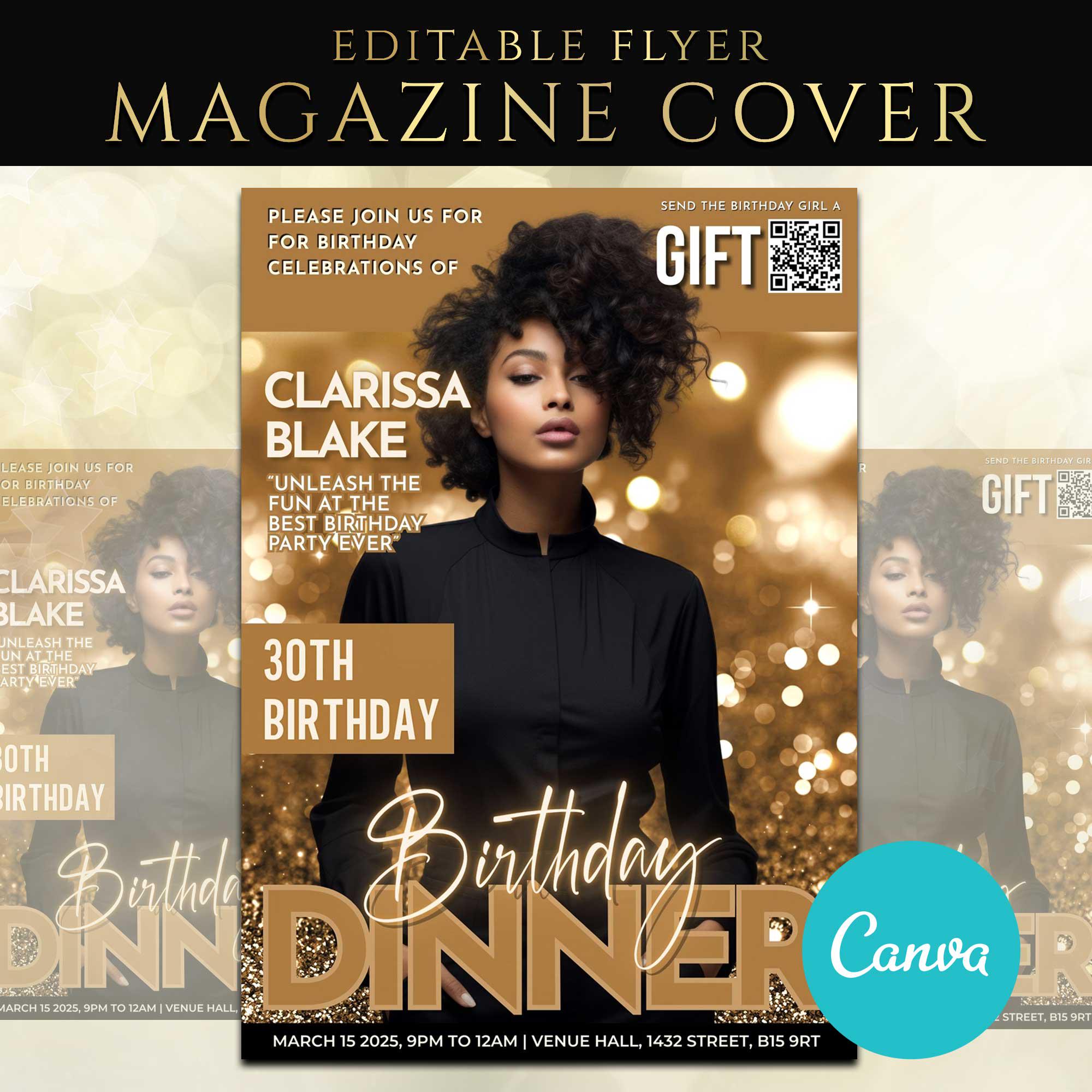 Editable Birthday Dinner Magazine Cover Style Flyer, Instagram Post ...
