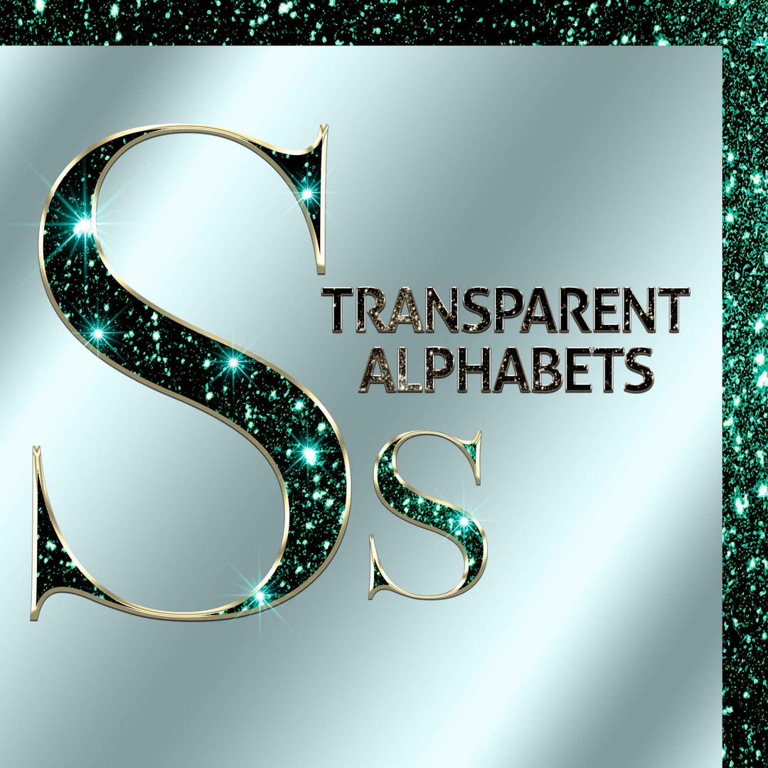 Modern Green and Gold Transparent Alphabets, Glitter Font, Shiny Green ...