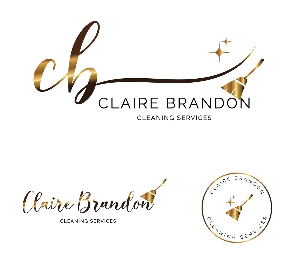Beautiful Gold Cleaning Brush Mop Logo, Cleaner Logo, House Cleaning ...