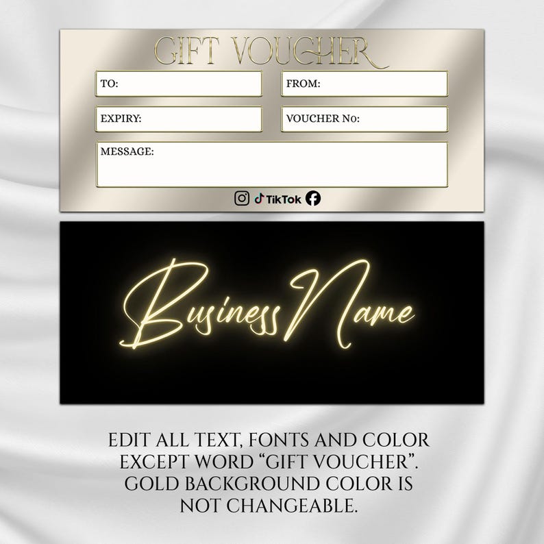 Editable Gift Voucher, Golden Gift Voucher Card, Instant Download ...