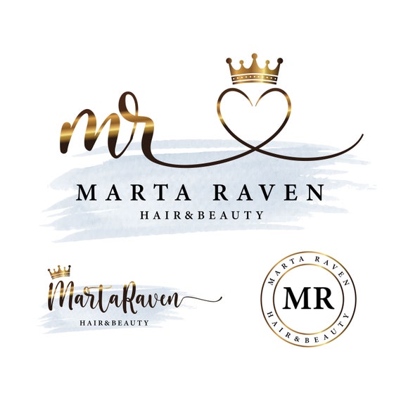 Beautiful Premade Blue and Gold Heart and Crown Logo Design - Etsy