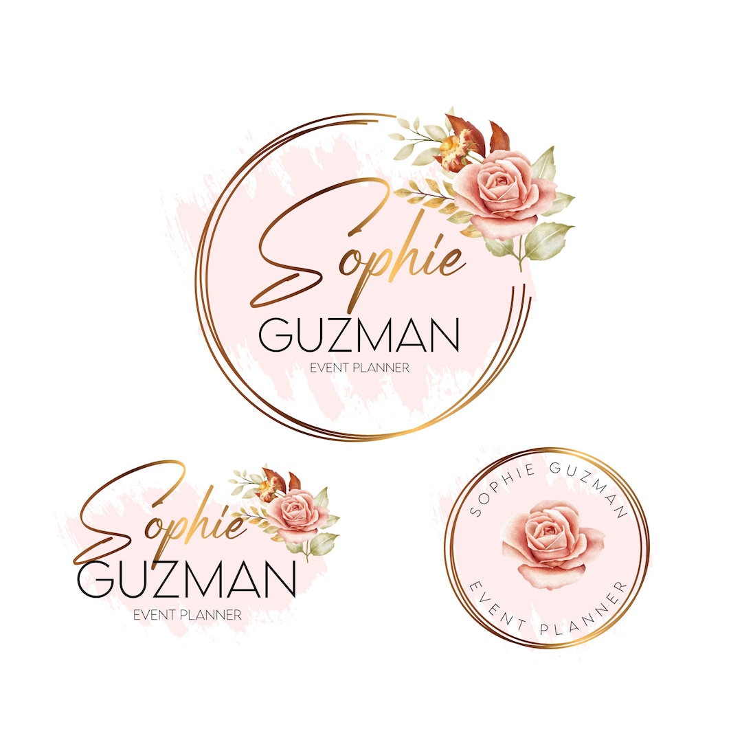 Digital Rose Flower With Rose Gold Metallic Text Logo Design, Floral ...
