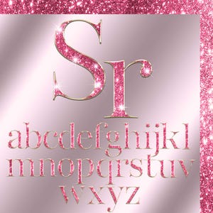 Modern Glittery Pink Gold Alphabets, Digital Alphabets, Glitter Font ...