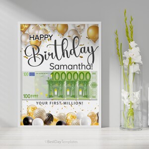 Money Birthday Gift "your First Million!" Template, Birthday Present to ...