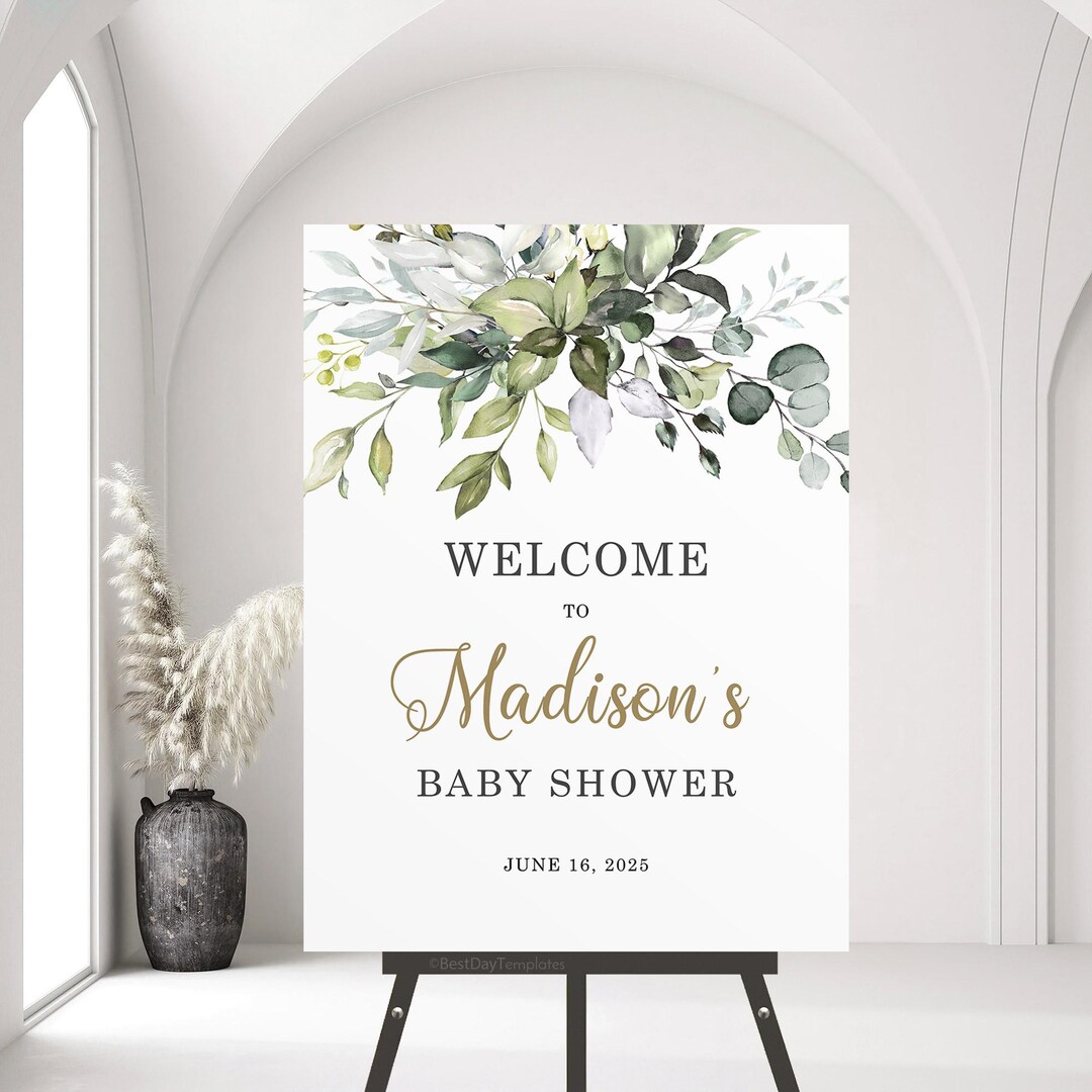 Editable Gender Neutral Baby Shower Welcome Sign Template, Greenery ...