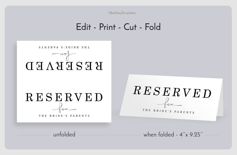 Luxury Wedding Reserved Sign Template, Printable Wedding Reserved Sign ...
