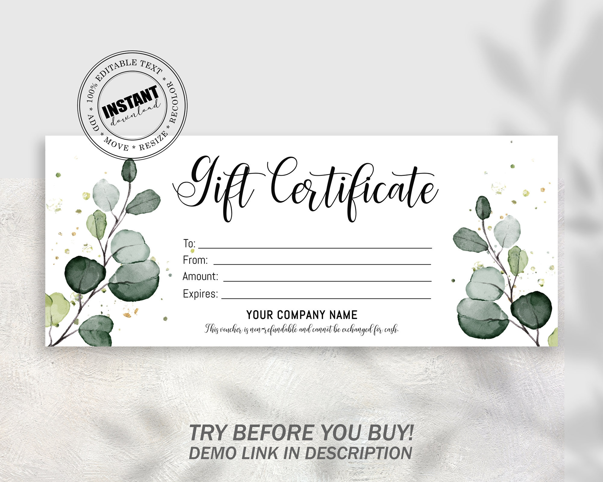 Boho Greenery Gift Certificate Template Editable Gift Card - Etsy
