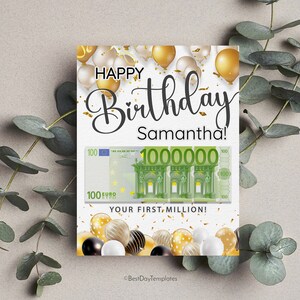 Money Birthday Gift "your First Million!" Template, Birthday Present to ...