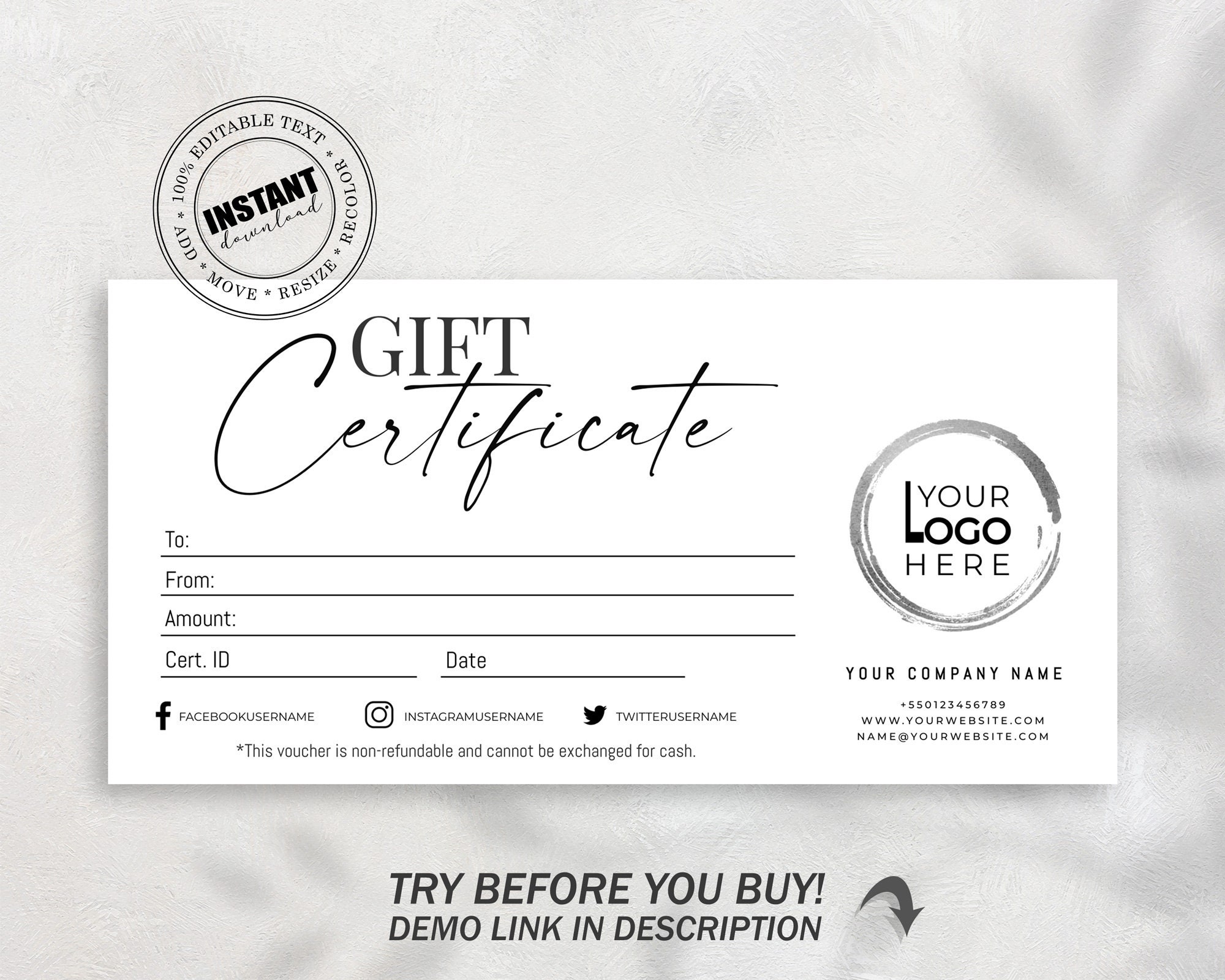 Modern Gift Certificate Template Editable Gift Card Template - Etsy
