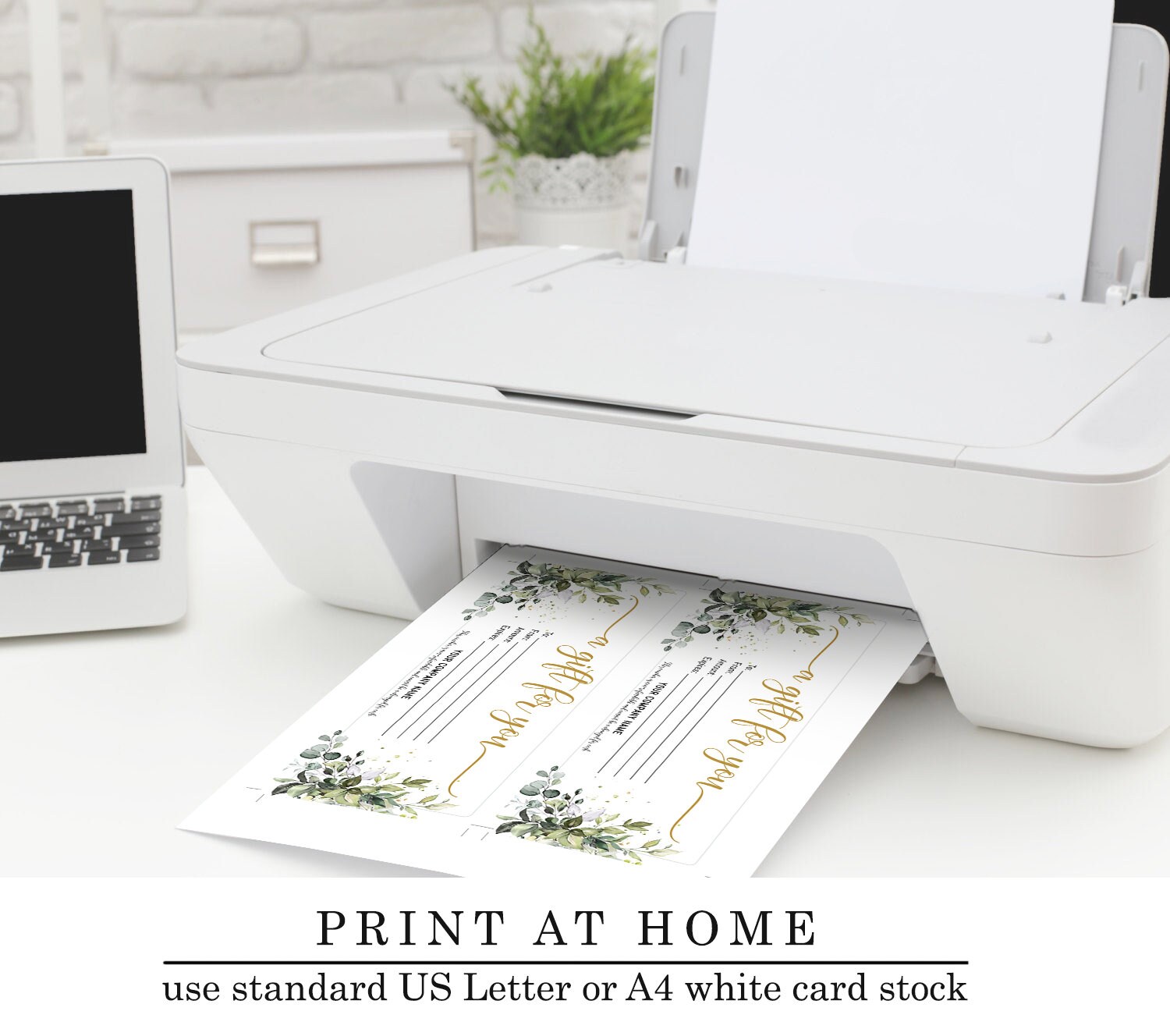 Greenery Gift Card With Gold Calligraphy Editable Gift Card | Etsy