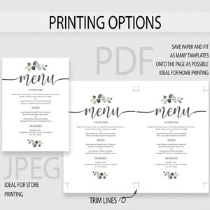 Printable Menu Template Boho Greenery Menu With Watercolor - Etsy