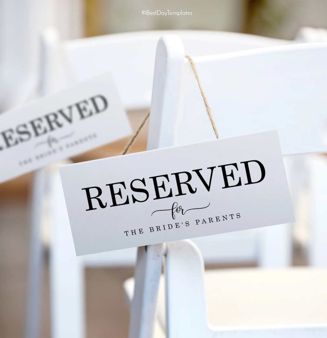 Wedding Reserved Sign Template, Reserved Chair, Printable Minimalist ...