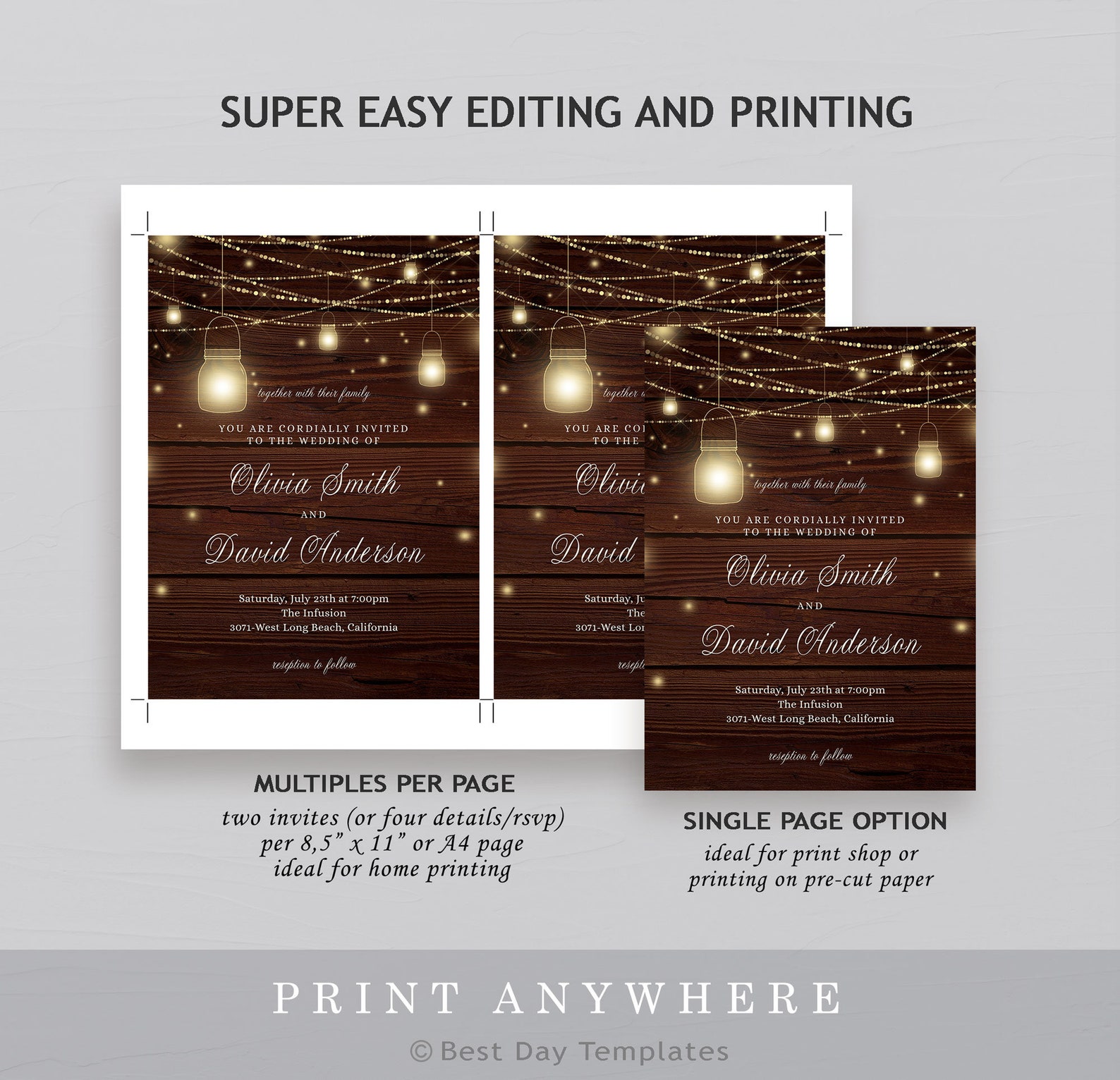 Rustic Wedding Invitation Template Country Wedding Template - Etsy