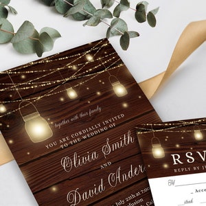 Rustic Wedding Invitation Template, Country Wedding Template, Mason Jar ...