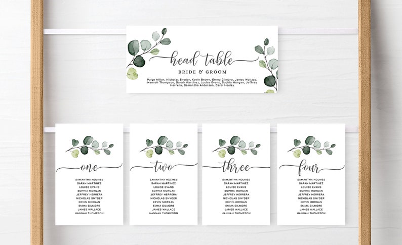 Eucalyptus Wedding Seating Chart Template, Table Numbers, Seating Plan ...