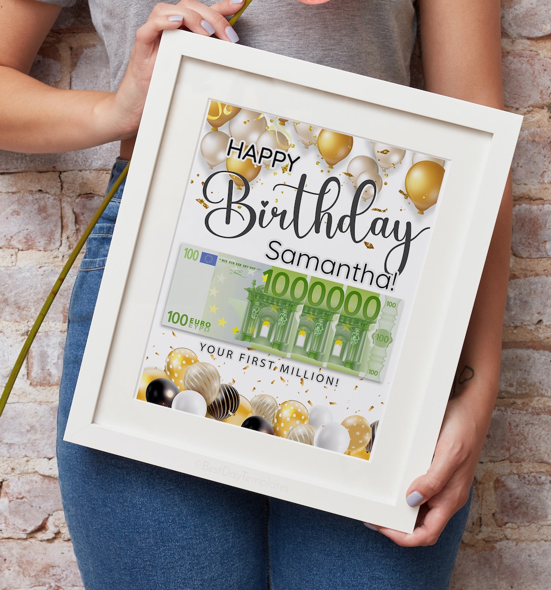 Money Birthday Gift "your First Million!" Template, Birthday Present to ...