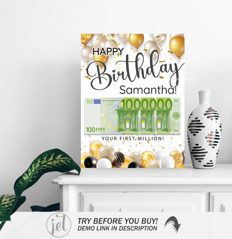 Money Birthday Gift your First Million Template - Etsy