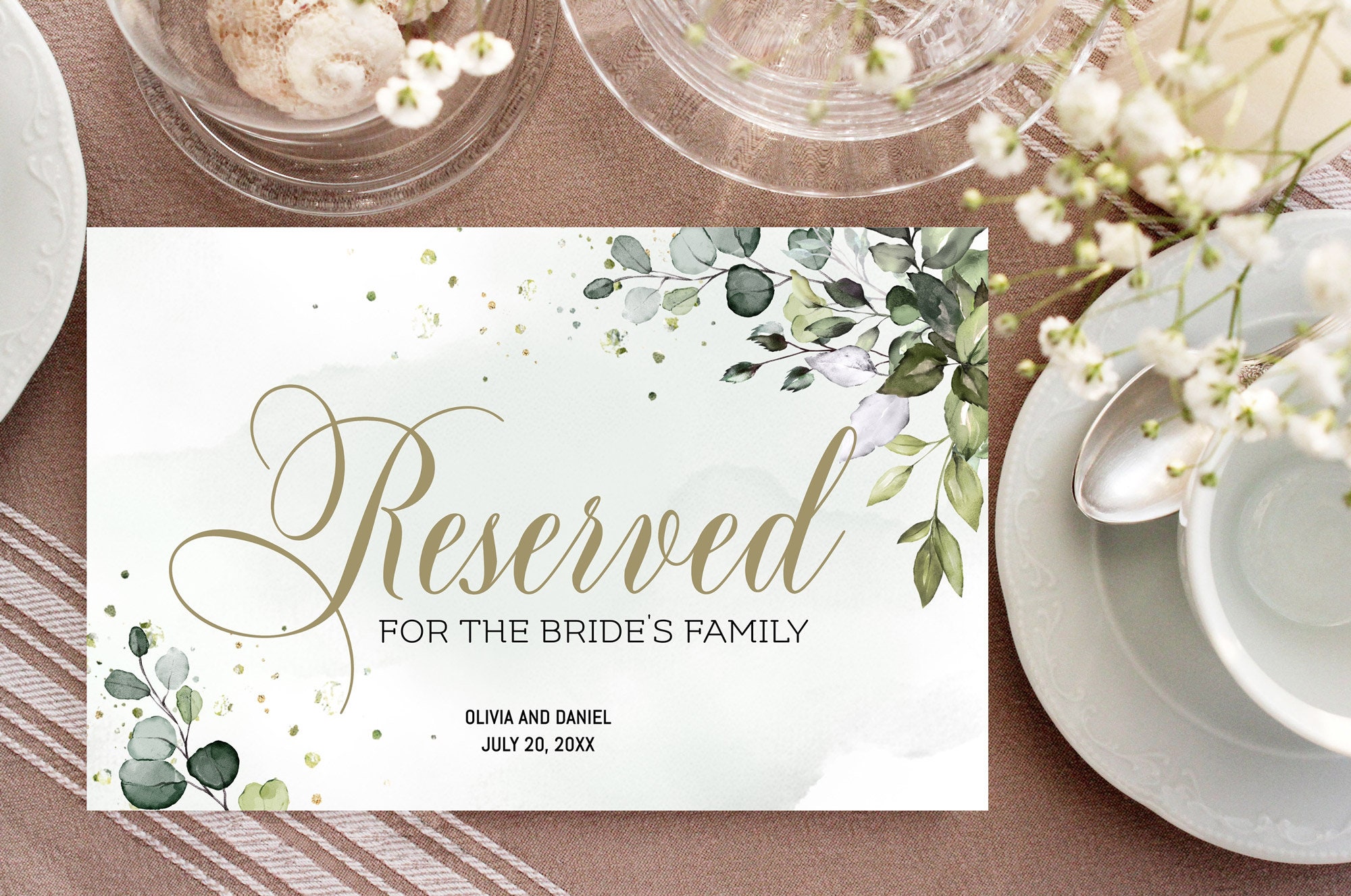 Eucalyptus Reserved Sign With Gold Calligraphy Editable - Etsy