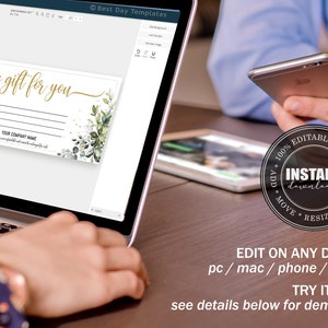 Greenery Gift Card With Gold Calligraphy Editable Gift Card - Etsy