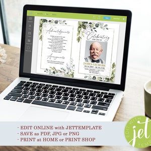 Greenery Funeral Program Template With Eucalyptus Leaves, Floral ...