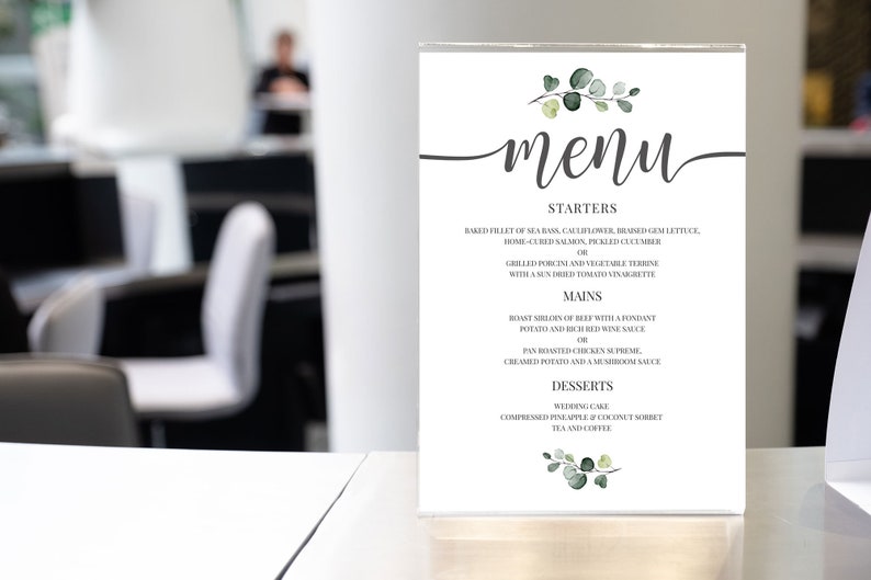 Printable Menu Template Boho Greenery Menu With Watercolor - Etsy