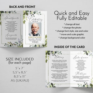 Greenery Funeral Program Template With Eucalyptus Leaves, Floral ...