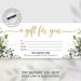 Greenery Gift Card With Gold Calligraphy, Editable Gift Card Design for ...