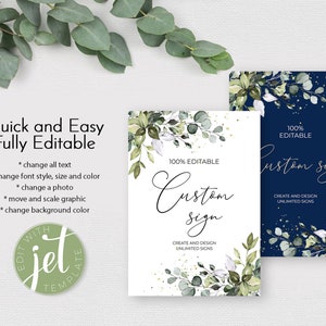Editable Custom Wedding Sign Template, Eucalyptus Bridal Shower Sign ...